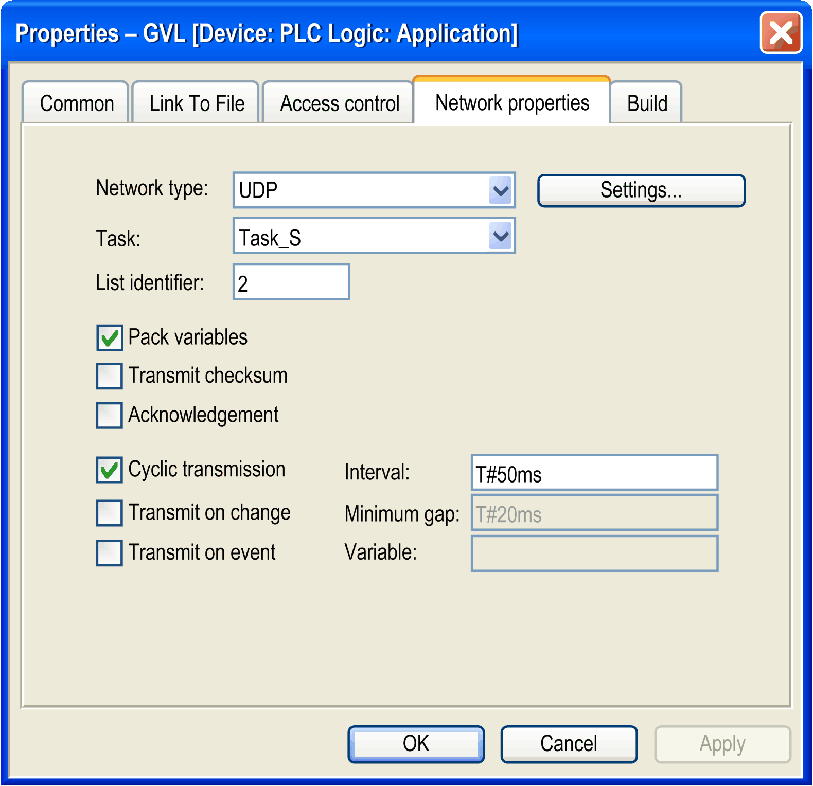 Network Variable List (Receiver)